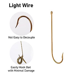 Dr.Fish 100 Pack Aberdeen Fishing Hooks Extra Long Shank Bronze Light Wire Offset Hooks High Carbon Steel Live Bait Hooks Freshwater Bass Crappie Walleye Panfish Rigs Size 6