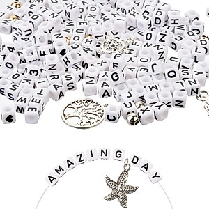 Heflashor 1900pcs Letter Beads for Bracelets 9 Color Acrylic Cube Square Alphabet Number Beads A-Z and Heart Beads with 1 Roll Elastic Crystal String Cord for Jewelry Making/Necklaces,6 X 6mm