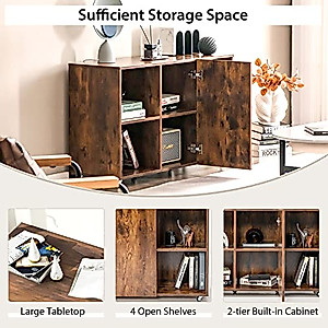Tangkula Wood File Cabinet with Wheels, Mobile Storage Cabinet with 6 Compartments, Open Storage Shelf, Large Lateral Filing Cabinet, Storage Unit Bookcase for Home, Office (Rustic Brown)