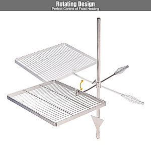 REDCAMP Stainless Swivel Campfire Grill Grate, Heavy Duty Fire Pit Grill with Carrying Bag for Open Flame Cooking