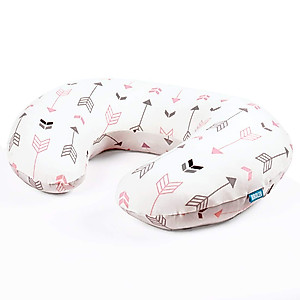 BROLEX Stretchy Nursing Pillow Covers 2 Pack Nursing Pillow Slipcovers for Breastfeeding Moms,Ultra Soft Snug Fits On Infant Nursing Pillow,Pink & White Arrow