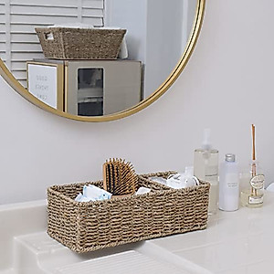 StorageWorks 3-Section Wicker Baskets for Shelves, Hand-Woven Seagrass Storage Baskets, 2-Pack