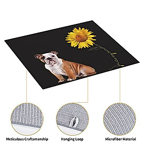 Funny Dog with Sunflower Printed Drying Mat For Kitchen Ultra Absorbent Microfiber Dishes Drainer Mats Non-Slip Silicone Quick Dry Pad - 18 X 16inch