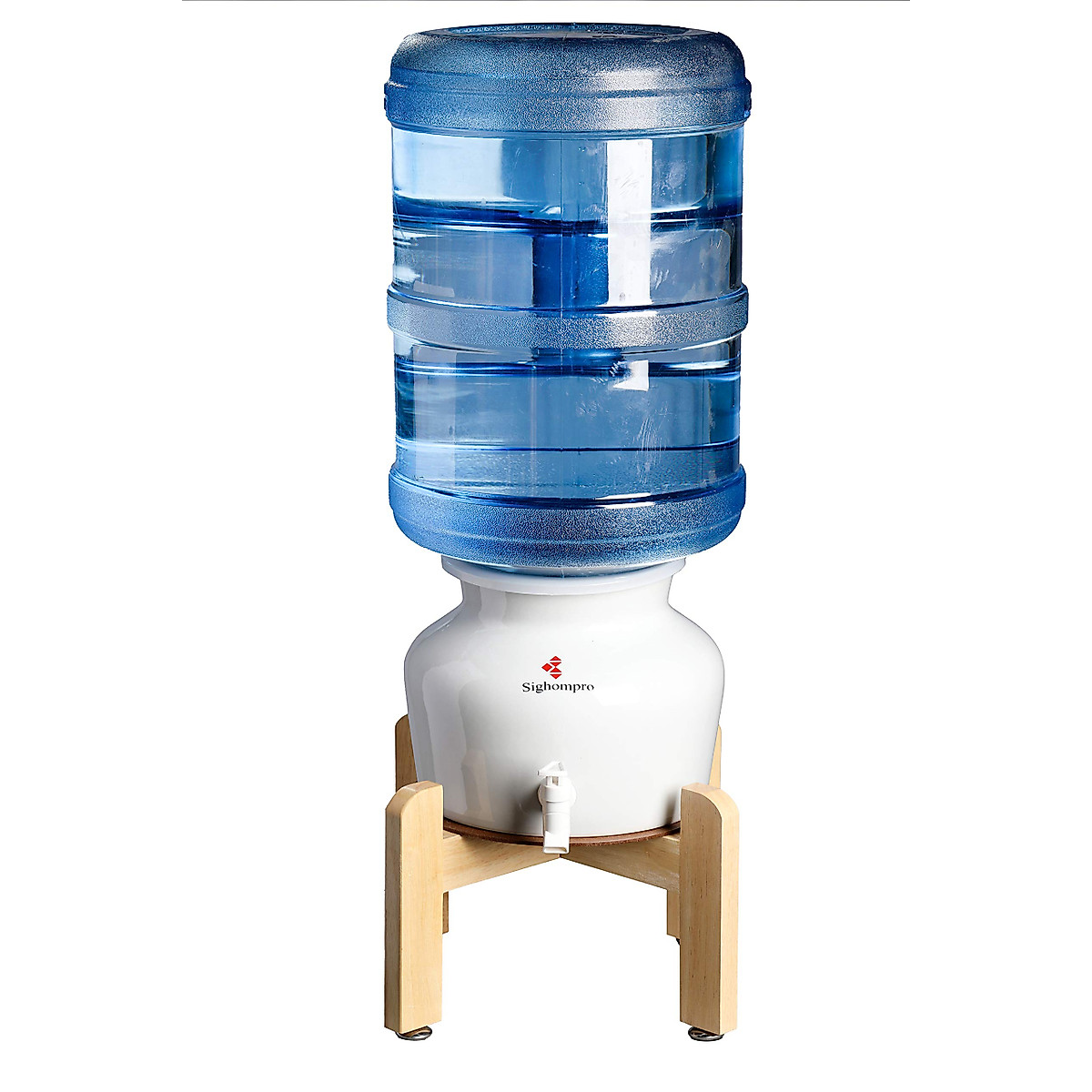 Sighompro Countertop Ceramic Porcelain Water Jug Dispenser with Faucet and Gasket, with Wooden Stand. Mostly Used for 3 Gallon and 5 Gallon Water Bottles