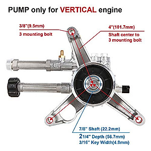 AR High Pressure Washer Pump 2400 PSI RMW22G24-EZ -SX, Vertical 7/8" Shaft Power Washer Replacement Pump Head with Easy Start Valve by ANNOVI REVERBERI
