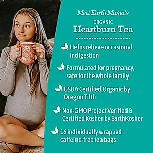 Earth Mama Organic Heartburn Tea | Pregnancy-Safe Soothing Herbal Blend with Marshmallow Root, Lemon Balm & Chamomile, 16 Teabags Per Box (3-Pack)