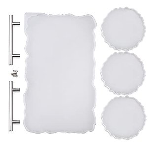 Booshow XL Resin Tray Mold Silicone & 3Pcs Geode Coaster Molds for DIY Crafts, Epoxy Resin Casting Molds for Making Faux Agate Tray, Serving Board, Home Decorations