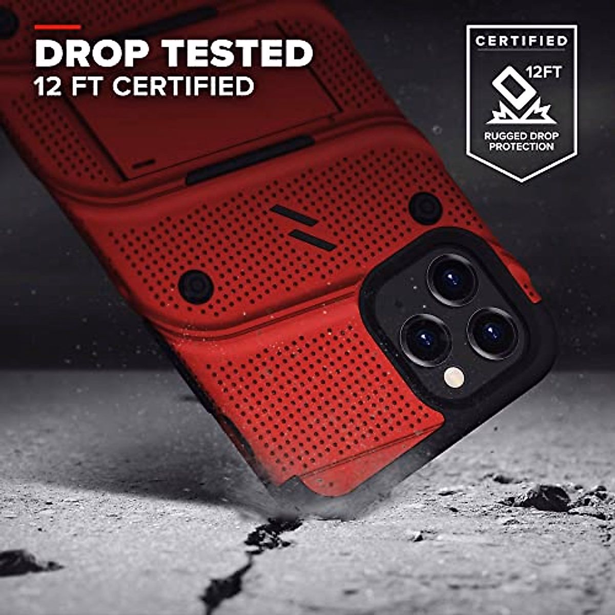 ZIZO Bolt Series for iPhone 12 / iPhone 12 Pro Case with Screen Protector Kickstand Holster Lanyard - Red & Black