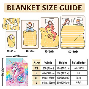 Personalized Cute Unicorn Blanket Gift with Name for Girls, Soft & Cozy Throw Blanket for Kids Girls, Custom 40 * 50 Inch Cute Fuzzy Throws for Sofa Couch