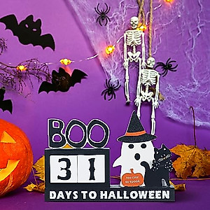 Halloween Decorations Indoor, DECSPAS Wooden Halloween Countdown Calendar Halloween Decor, Movable Numeral Block Ghost Cat Hocus Pocus Decorations, Boo DAYS TO HALLOWEEN Sign Gothic Decor for Home