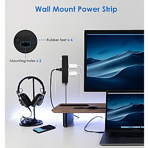 JUNNUJ 20W USB C Power Strip Thin Flat Plug 10 Outlets, Lay Flat Surge Protector 1200J, Wall Mount Power Strips with 18W USB A, Low Profile Outlet with Switch, Ultra Slim Flat Plug Extension Cord 6FT