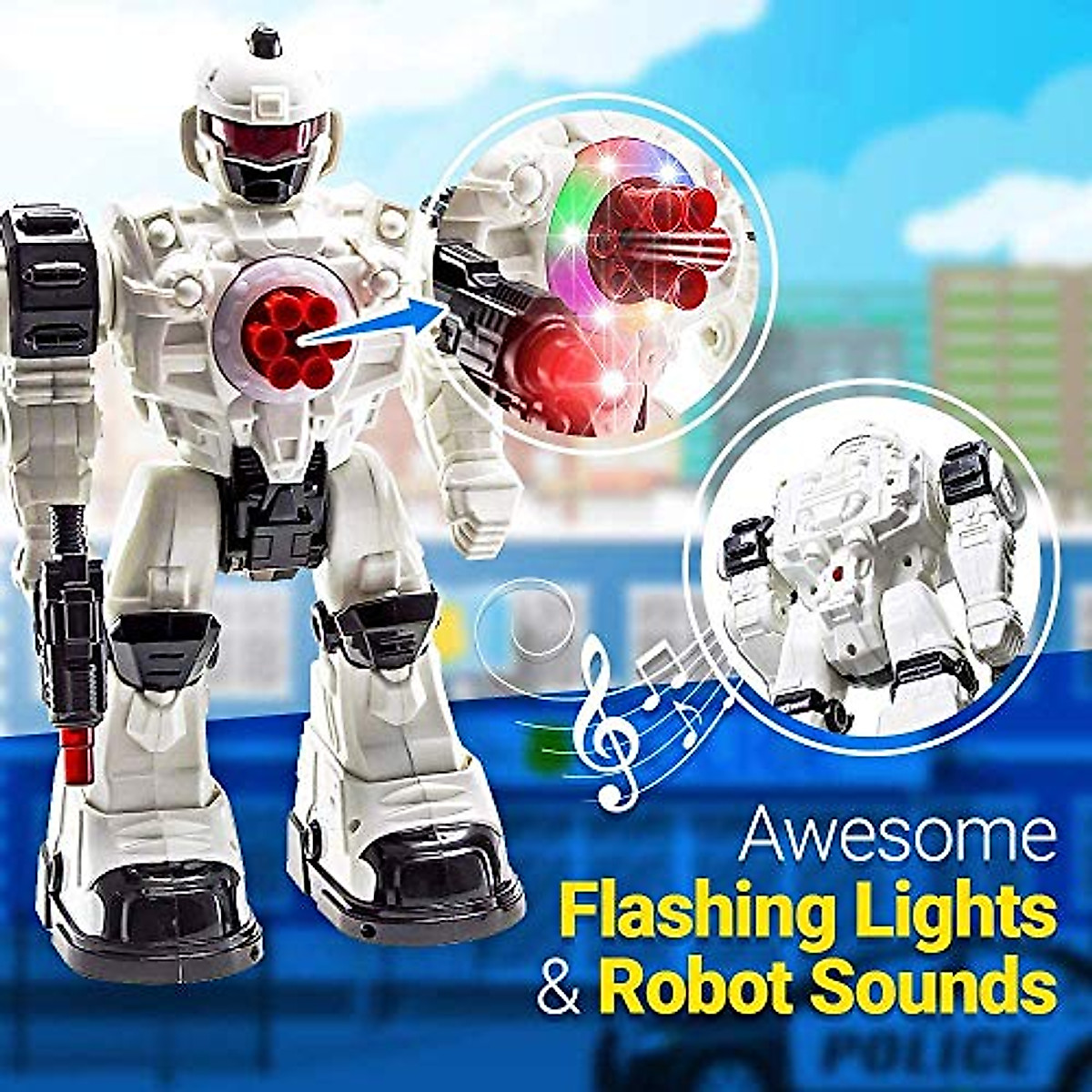WolVolk 10 Channel Remote Control Robot Police Toy with Flashing Lights and Sounds, Great Action Toy for Boys