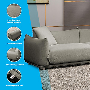 Mjkone Loveseat Sofa, Sofa Couch for Living Room, 86IN W 3-Seat Couch in Lambswool Cushioned, Modern Upholstered Space-Saving Love-Seat Couch, Small Space Couches with Free Throw Pillow - Dark Grey