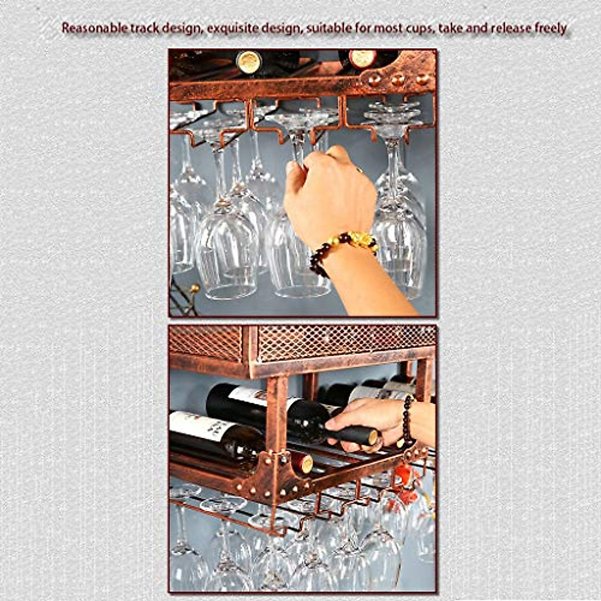 PIBM Stylish Simplicity Wine Shelf Wall-Mounted Wine Rack, Wrought Iron Wall Hanging Wine Rack Wine Rack, Bronze , 120CM