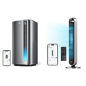 Dreo Air Purifiers for Home Large Room Bedroom, H13 True HEPA Filter Removes 99.985% of Pets Hair Particles Dust Smoke Pollen, PM2.5 Monitor, Auto Mode & Tower Fan 42 Inch Pilot Max
