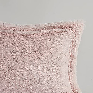 Intelligent Design Shaggy Faux Fur Cozy Reversible Comforter Set Petal Print Reverse, Modern All Season Lightweight Fuzzy Bedding with Matching Sham, Blush Full/Queen 3 Piece