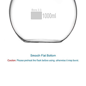 StonyLab Glass 1000ml Long Neck Flat Bottom Flask, Borosilicate Glass Heavy Wall Flat Bottom Boiling Flask with Long Neck, 1000ml (1 Liter)