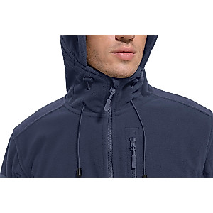 CRYSULLY Fleece Jacket for Men Winter Warm Windproof Coat with 5 Zip Pockets Navy Blue L