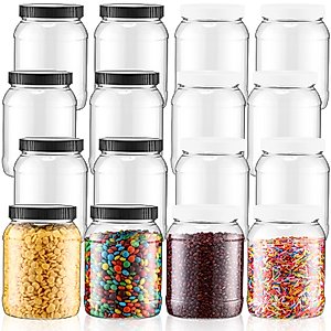 Tanlade 16 Pack 34 oz Plastic Jars with Lids Clear Storage Container Wide Mouth Large Empty Food Mason Jars for Crafts Dry Food Butter Honey Storage