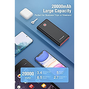 EnergyQC Pilot X7 Portable Charger,20000mAh 18W PD Fast Charging Power Bank,USB C Input/Output Battery Pack with LED Flashlight for iPhone,Samsung and More - Black+Red