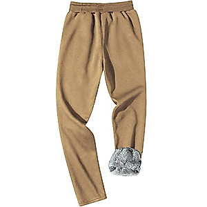 GXAMOY Men's Winter Fleece Pants Sherpa Lined Sweatpants Active Warm Thick Jogger Pants Khaki(906) L