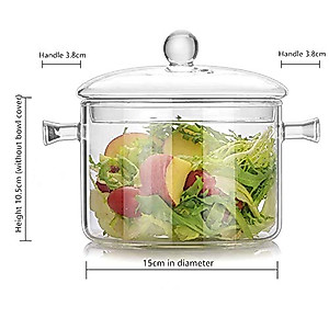 GracesDawnOpen flame and high temperature resistance, household tableware, heat-resistant with lid, transparent salad bowl, with double ears