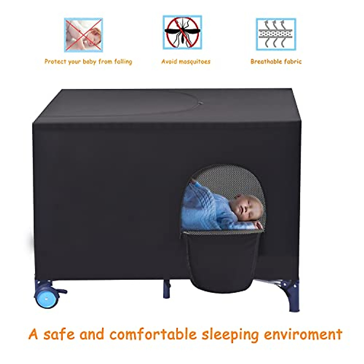 LYFFXYH Crib Tent Cover Pack and Play Blackout Cover Slumberpod for Pack n Play Blackout Crib Cover for Indoor Outdoor Napping Playing Sleeping Block Out 85% Light