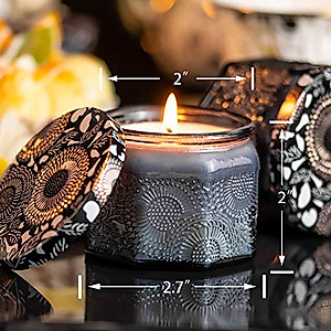 Art Secret 4oz Embossed Glass Candle Container with Tin Lid and Labels (Gray, Octagon)