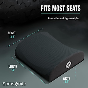 SAMSONITE - Lumbar Support Pillow For Office Chair And Car Seat, Memory Foam, Versatile Use Lower Back Cushion