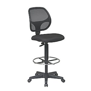 Office Star DC Series Deluxe Breathable Mesh Back Ergonomic Drafting Chair with Lumbar Support and Adjustable Footring, Black Fabric