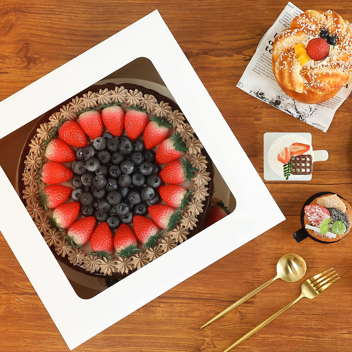 Moretoes 10pcs Cake Boxes 12x12x8 Inch White Bakery Boxes with Window Tall Dessert Cardboard Boxes for Cakes Cupcakes Pies Donuts Cookies Boxes, for Valentine's Day Mother's Day