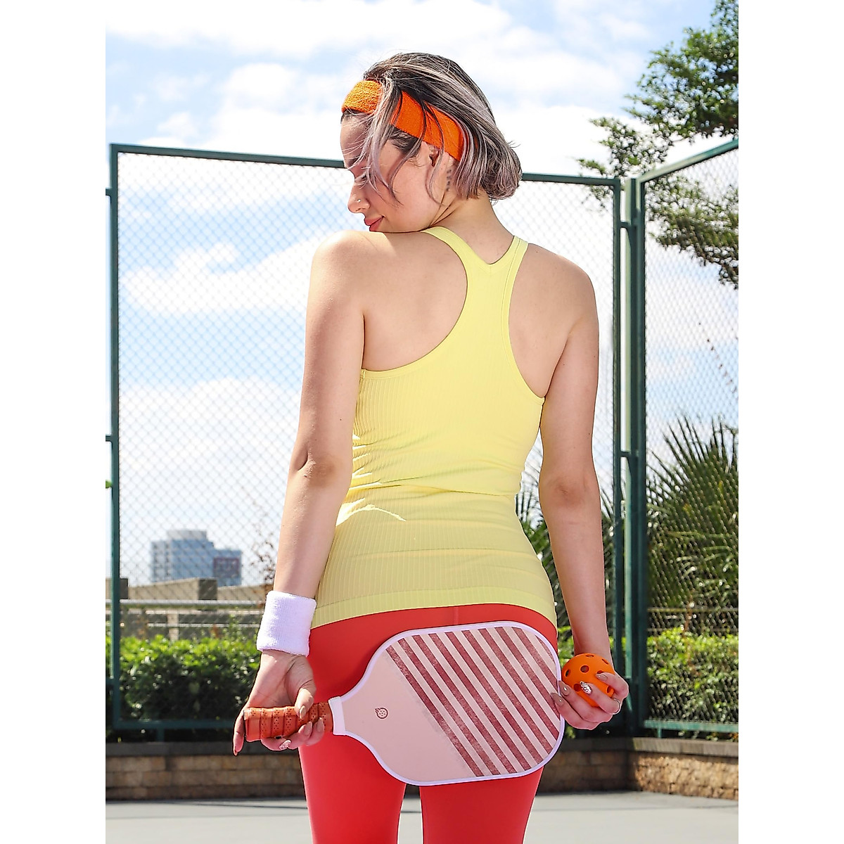 ATTRACO Womens Racerback Tank Top Tight Fit Ribbed Workout Sports Bra Tops Light Yellow