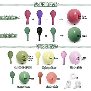 Pink Green Yellow Balloon Garland - Double Stuffed Sage Green Dusty Rose Pink Olive Matte Balloons Pastel Balloon Arch Kit for Baby Shower Birthday Summer Wonderland Party Decoration