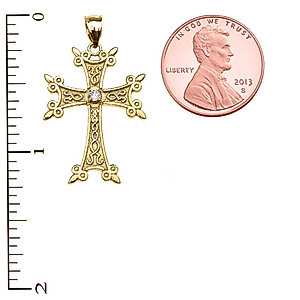 Religious Jewelry Solitaire Diamond Armenian Cross Pendant in 14k Yellow Gold