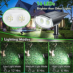 Solar Spot Lights Outdoor Waterproof IP68, Anxbbo 16 LED Solar Landscape Spotlights with 3 Light Modes, Dusk-to-Dawn Solar Powered Lights for Yard, Garden, Fence, Pathway - 2 Pack(Cool White)