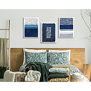 Creoate Blue Canavs Wall Art for Living Room Decor 3 Pieces Abstract Blue and White Painting Canvas Print Framed Artwork Set for Bedroom Decor Navy Blue Canvas Wall Decor, Ready to Hang, 12x16 Inch x3pcs