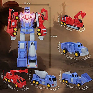 SAITI Toys for 3 4 5 6 Year Old Boys - Construction Transform Robot Toy Cars STEM Building Toys for Kids 5-in-1 Construction Assemble Vehicles Toys Pull-Back Cars Christmas Birthday Gift for Kids