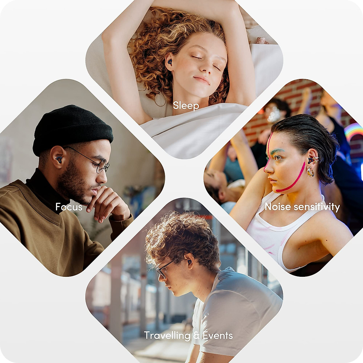 Audree Soft Ear Plugs for Noise Reduction, Reusable Flexible Earplugs for Sleep, Travelling, Focus, Study & Noise Sensitivity, 28dB Noise Cancelling, 8 Silicone Ear Tips in XS/S/M/L, Blue