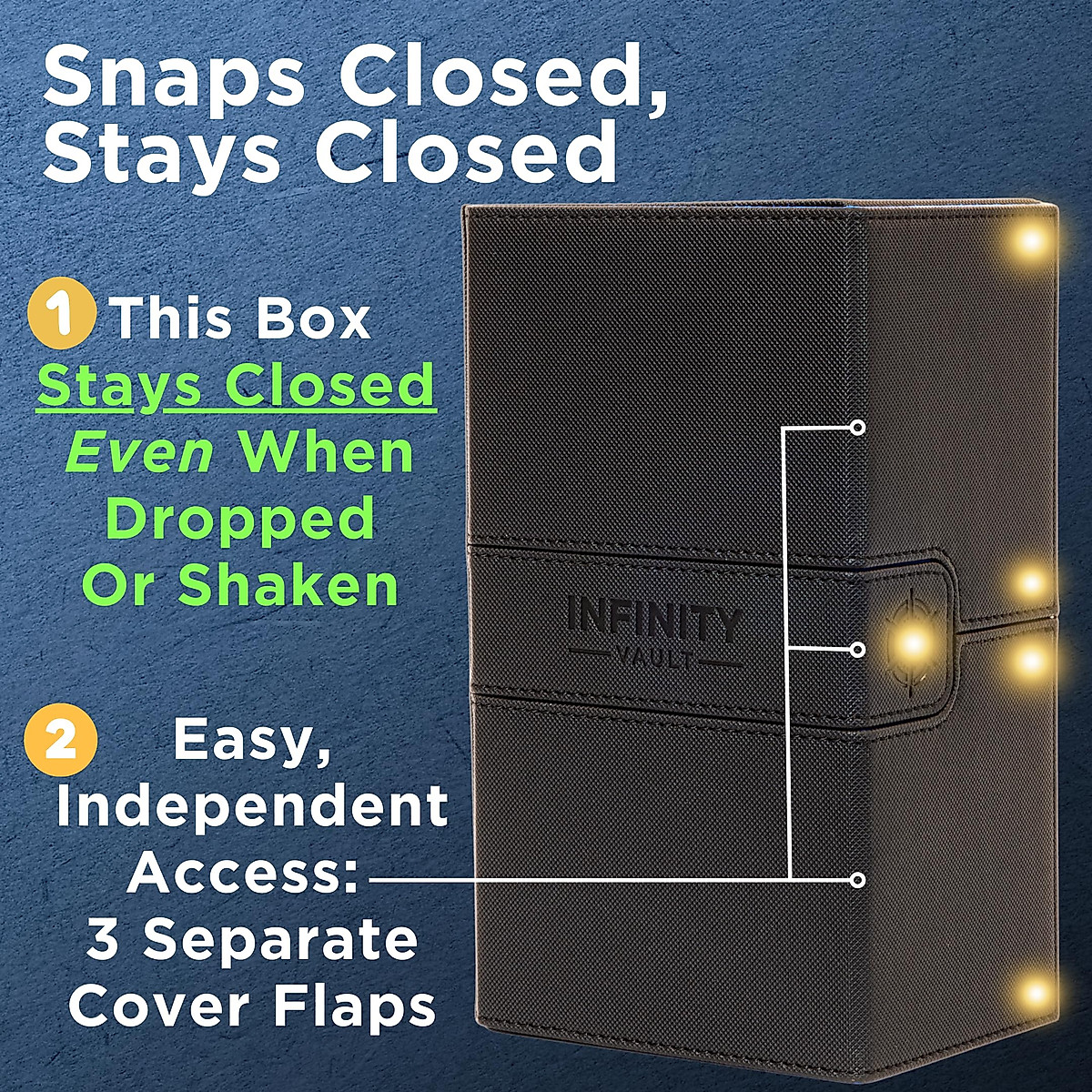 Durable Double Deck Box with Dice Tray - MTG Deck Box Commander Friendly - Protects 200+ Double Sleeved Cards - Designed for MTG Commander Deck Box with Sideloading Card Trays (Blue Interior)