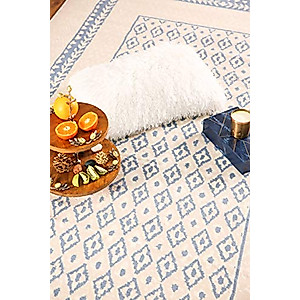Furnish my Place Bordered Transitional Rug - 7 ft. 8 in. x 11 ft, Light Blue, Accent Rug with Geometric Pattern