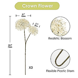 3 Bundles Artificial Fall Flowers Crown Flowers 28” Long Stem Fake Fall Flowers Faux Autumn White Flowers for Home Floral Arrangement Wedding Thanksgiving Party Table Centerpieces Decorations