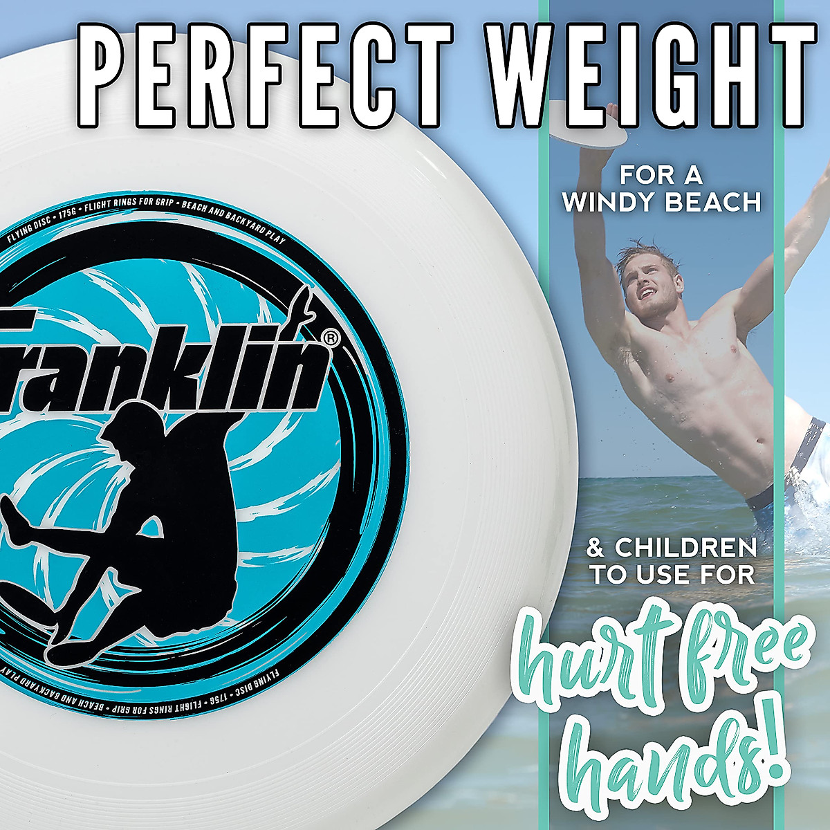 Franklin Sports Flying Disc - Sport Disc for Beach, Backyard, Lawn, Park, Camping and More - 175 Gram Disc,White