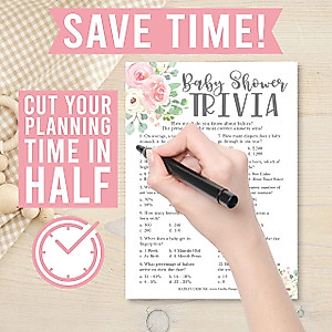 Hadley Designs Floral Baby Shower Games For Girls - 50 cards, Two 25-game sets, 4 Games Double Sided, Baby Prediction And Advice Cards, Baby Trivia, True Or False Baby Game, Baby Word Scramble Game