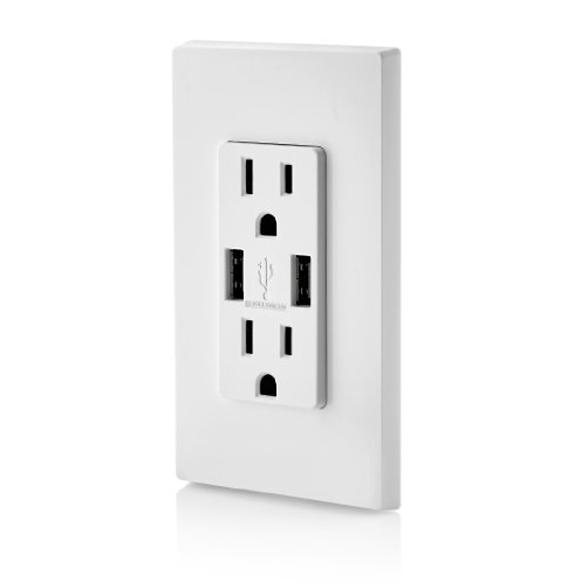 Leviton T5632-BW R02-T5632-0Bw 2-Port Combination Duplex Receptacle with USB Charger, 125 Vac, 15 A, 2 Pole, 3 Wire, White