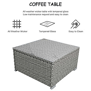 Patio Furniture Sectional Sofa Set – 3 Piece All Weather Resin Wicker Outdoor Conversation Set Black Washable Cushions & Coffee Table | Garden | Backyard | Pool | 2 Clips