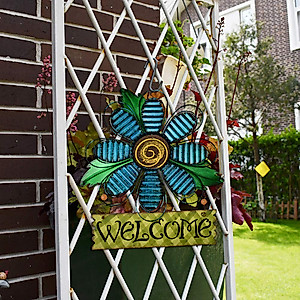 Metal Flower Welcome Signs for Outside Hanging Wall Art Plaque Sign for Front Door Porch Home Decor