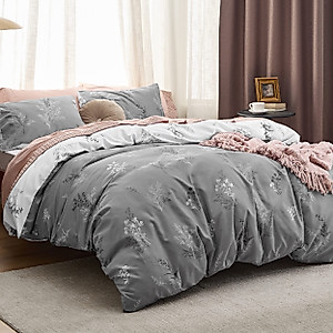 Bedsure Duvet Cover King Size - Reversible Floral Duvet Cover Set with Zipper Closure, Grey Bedding Set, 3 Pieces, 1 Duvet Cover 104"x90" with 8 Corner Ties and 2 Pillowcases 20"x36"