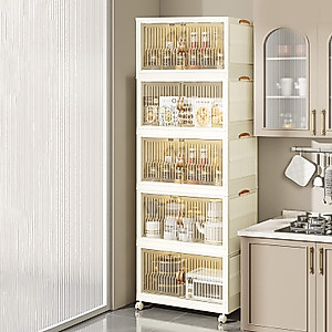 pupustar Storage Bins with Lids and Doors, Plastic Stackable Storage Bins Open Front, Foldable Storage Boxes for Organizing, Folding Storage Bins with Wheels, Opening Storage Boxes Set