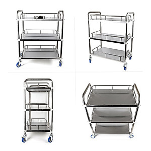 3 Layers Cart Trolley,Lab 3 Layers Clinic Serving Cart Trolley Medical Cart Stainless Steel Serving Lab Cart Equipment Clinic's Kitchen Mobile Utility Rolling Carts with Wheel