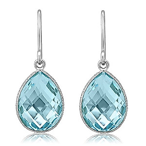 Gem Stone King 925 Sterling Silver Blue Topaz Dangle Earrings For Women (18.00 Cttw Gemstone Birthstone Pear Shape Teardrop 16X12MM)